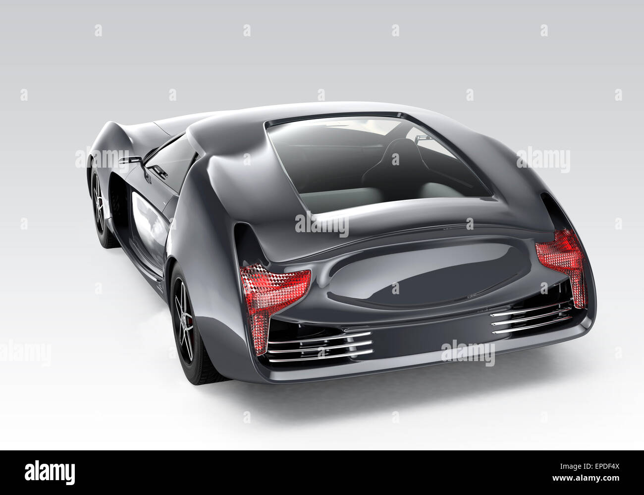 Rear view of black sports car isolated on gray background with clipping ...