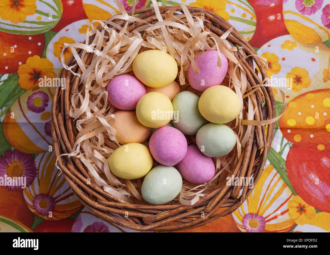 Easter Egg in Basket. Colourful Holliday eggs Stock Photo - Alamy