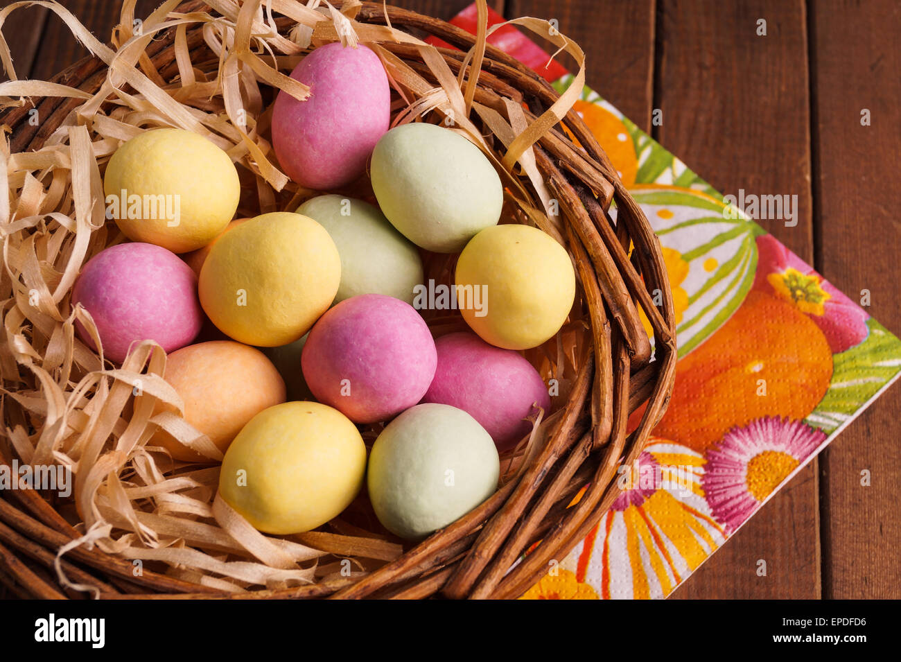 Easter Egg in Basket. Colourful Holliday eggs Stock Photo - Alamy