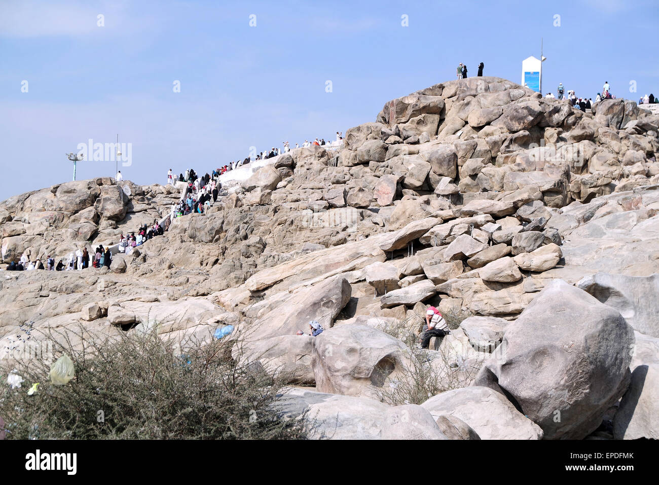 MECCA, SAUDI ARABIA - FEB 3: Muslims at Mount Arafat (or Jabal Rahmah ...