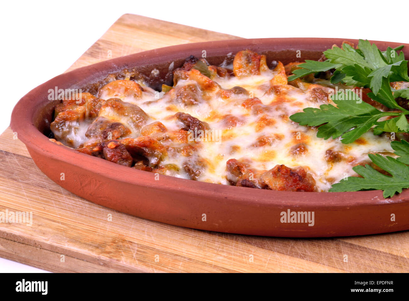 stew cooked by meat, cheddar cheese and mushroom Stock Photo - Alamy