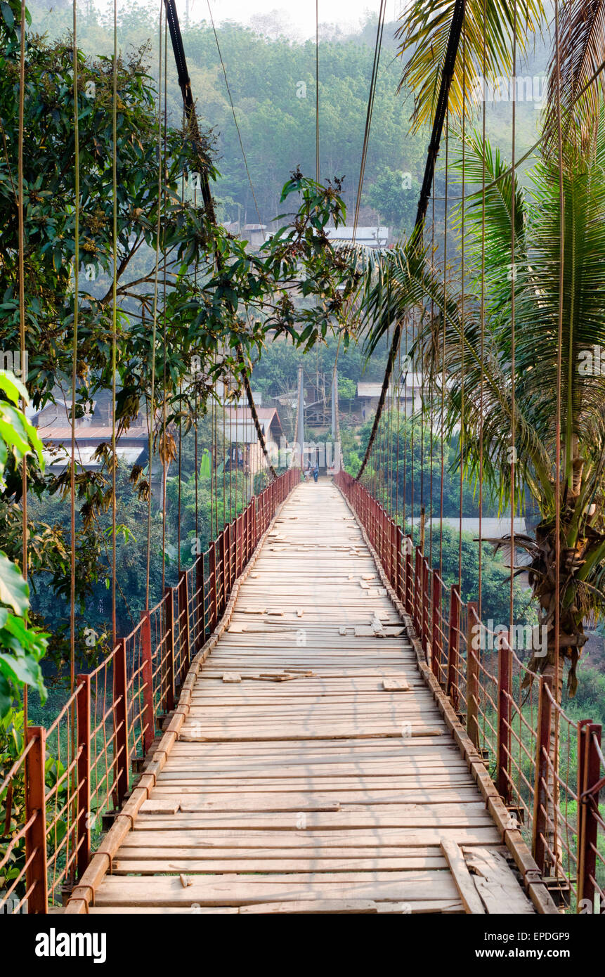 A view of a hanging bridge in Laos Stock Photo - Alamy