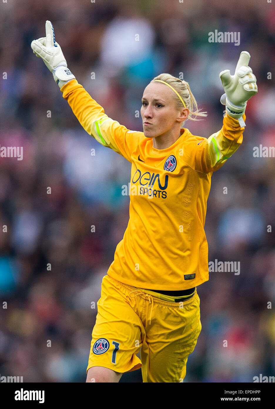 Berlin, Germany. 14th May, 2015. Paris' goalkeeper Katarzyna Kiedrzynek ...