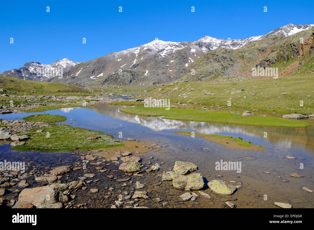 Italy Trentino Stelvio national Park Val di Rabbi Sternai Lake Stock ...