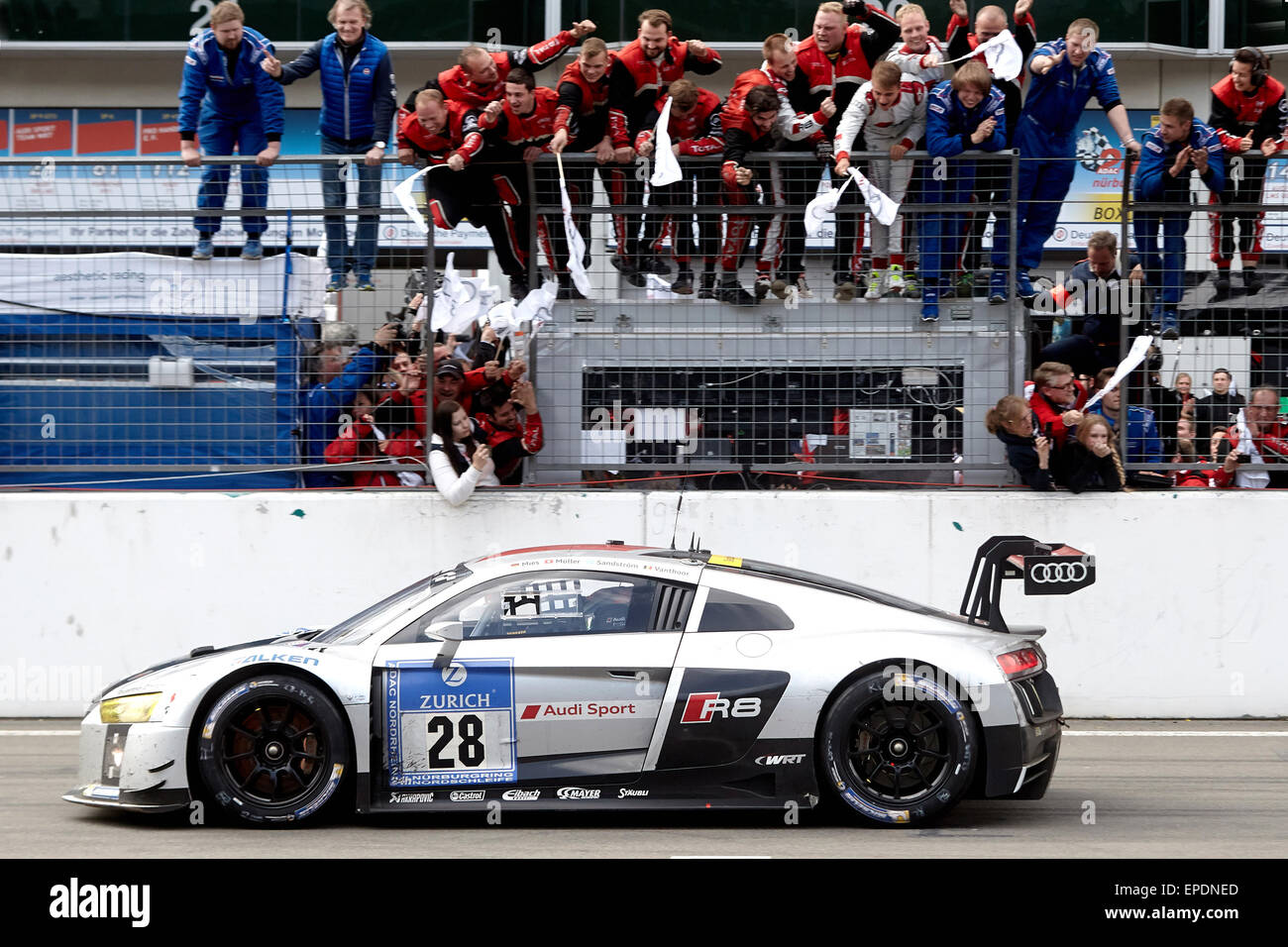 The Audi R8 LMS of the winning team Edward Sandstroem (l-r ...
