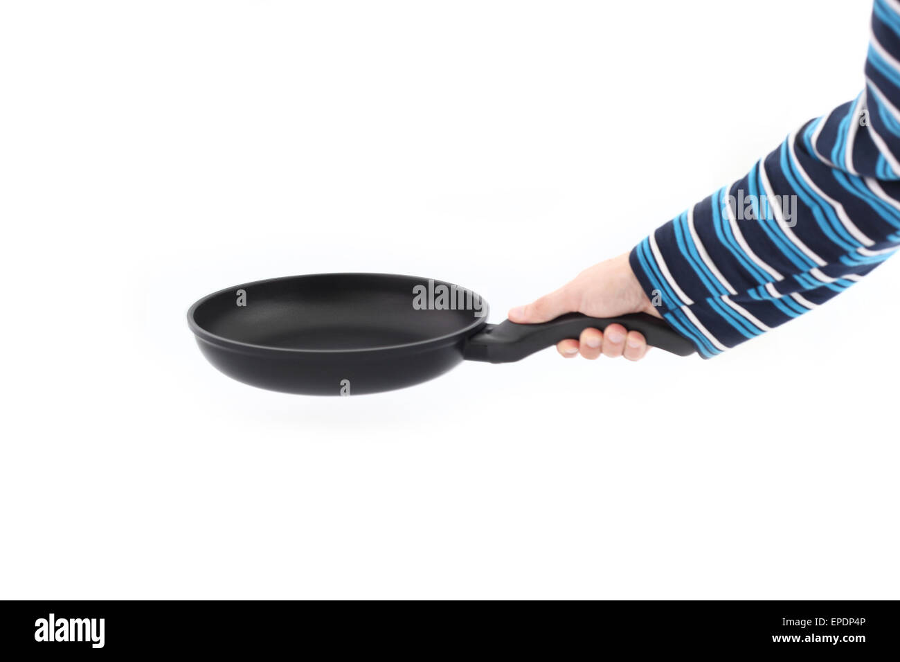 Pan in hand isolated on white background Stock Photo - Alamy