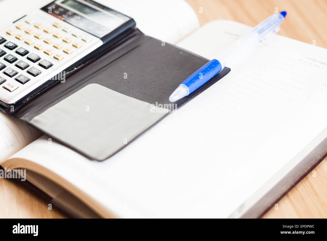Classic leather notebook with pen and calculator, stock photo Stock ...