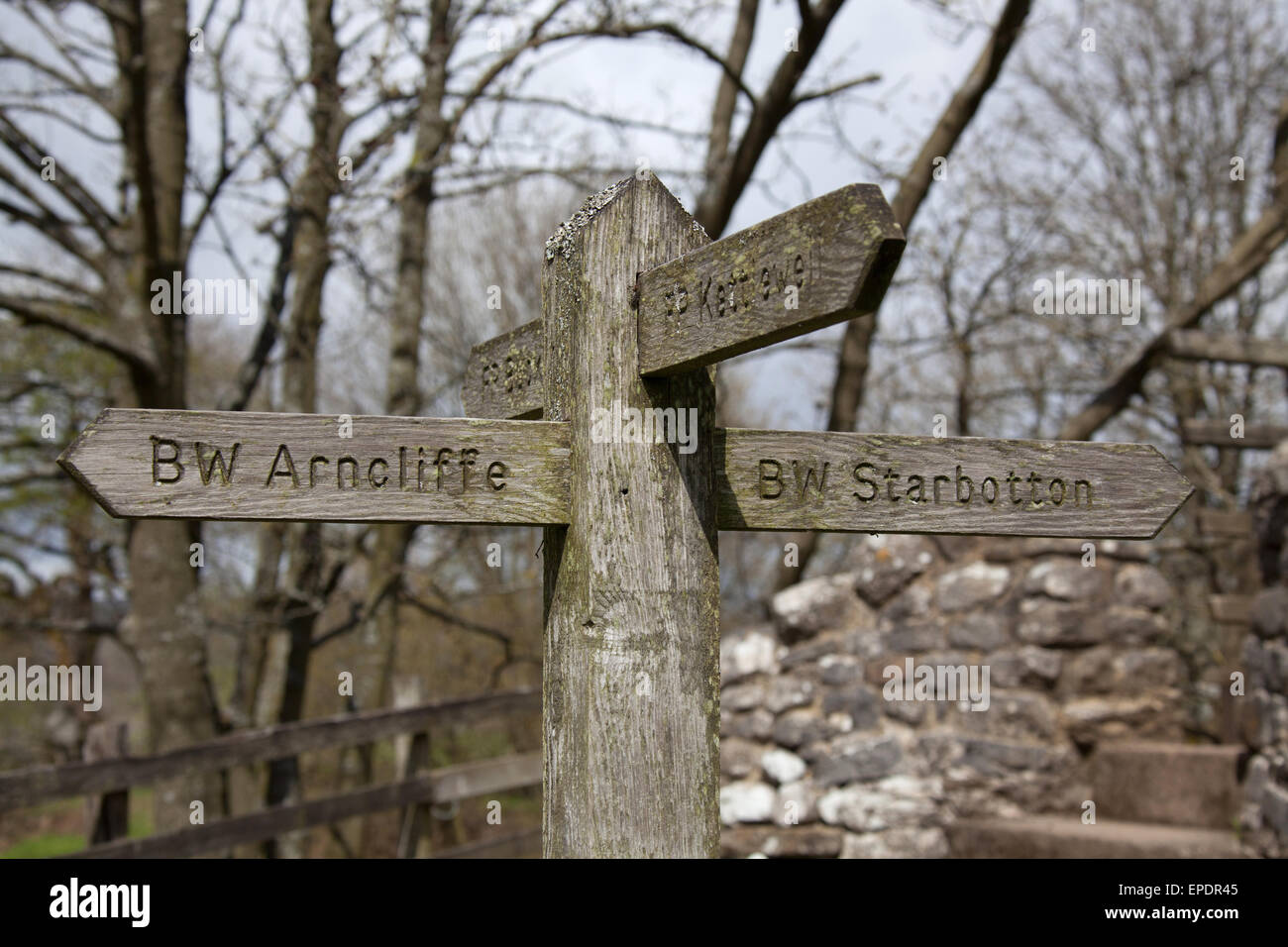 Village of Starbottom, Yorkshire, England. A route direction post ...