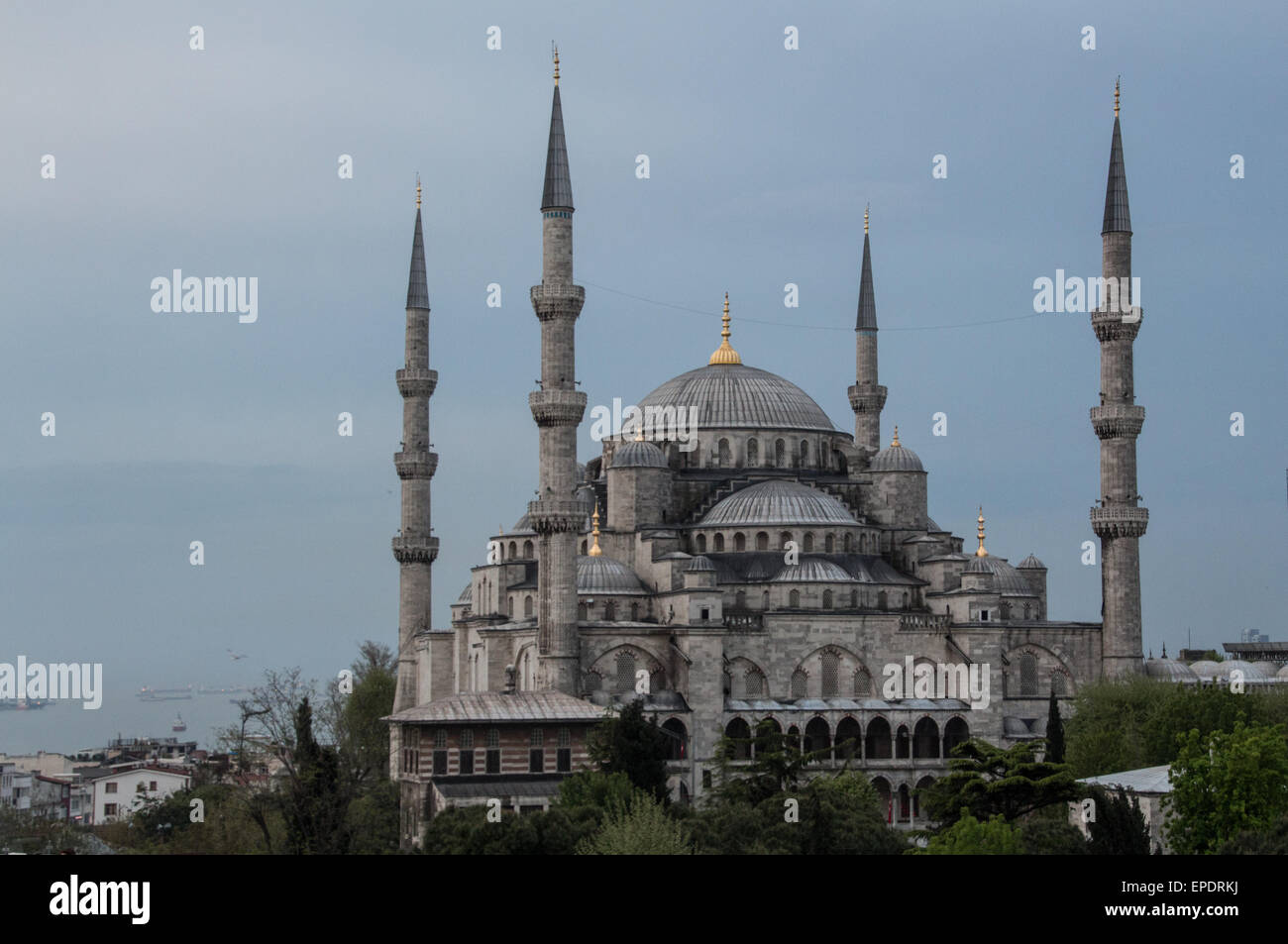 The Blue Mosque taken from a rooftop restaurant as the sun sets in ...