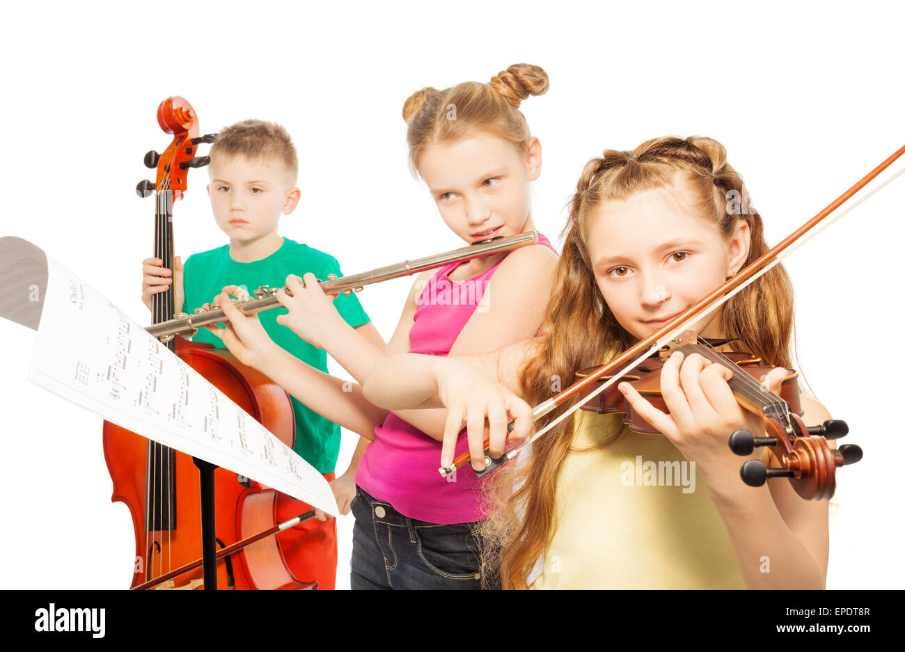 Kids play musical instruments on white background Stock Photo - Alamy