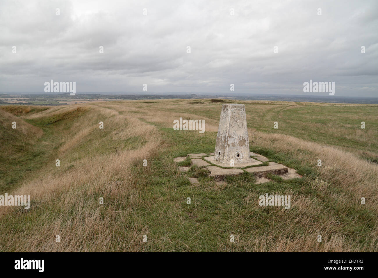 Ordnance survey point beside Uffington Castle, an early Iron Age hill ...
