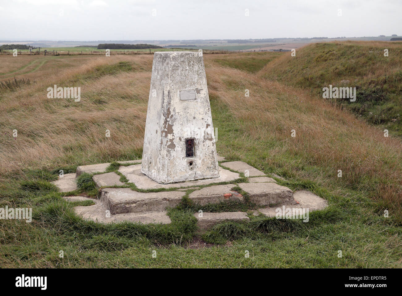 Ordnance survey point beside Uffington Castle, an early Iron Age hill ...