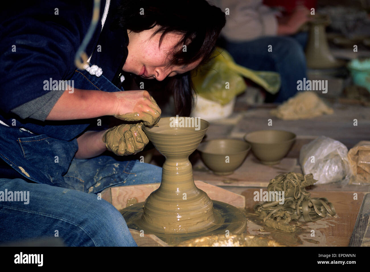 Japan, Ibaraki prefecture, Kasama, pottery workshop, potter's wheel ...