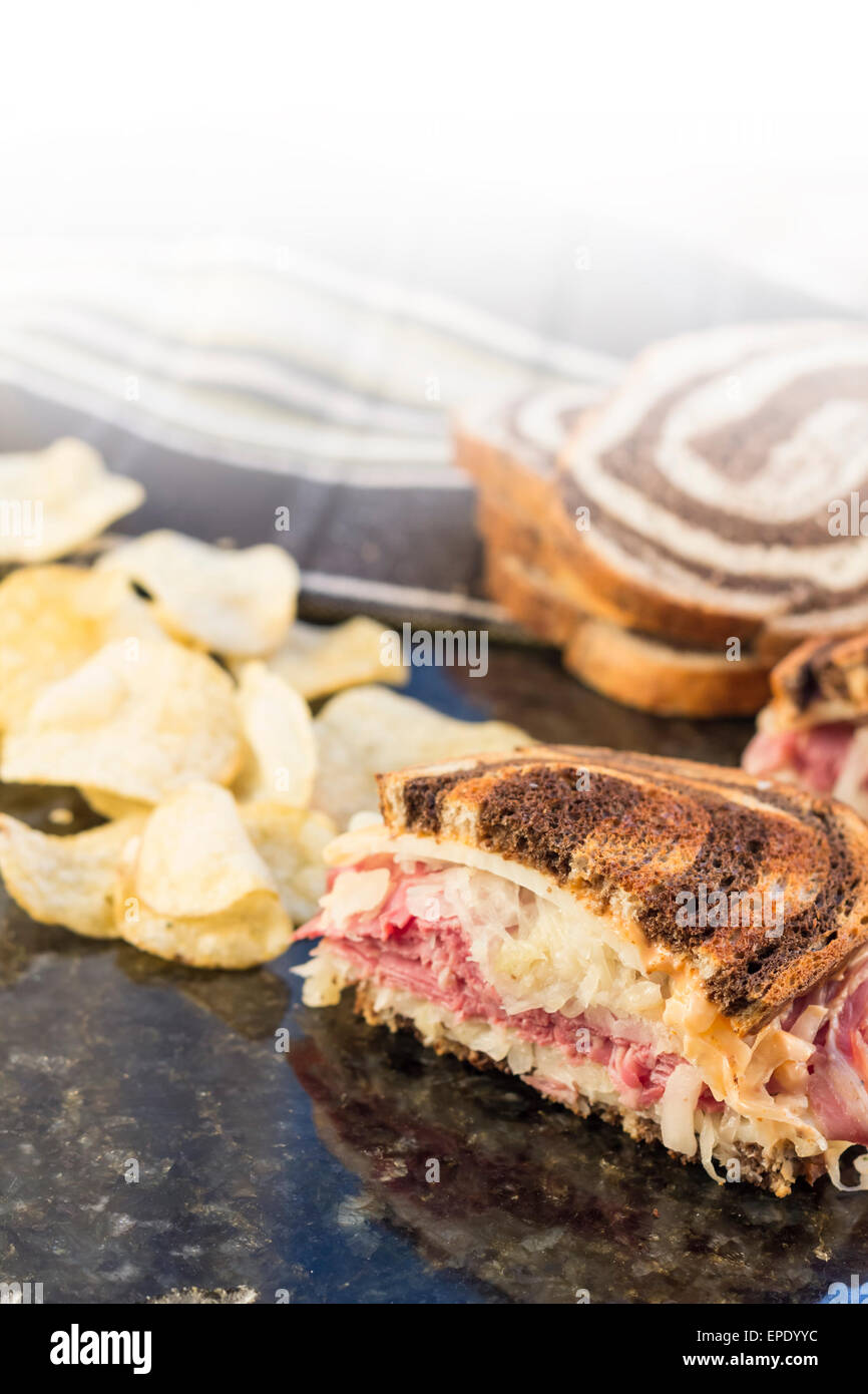 Classic reuben sandwich on pumpernickel swirl rye bread. A hearty meal ...