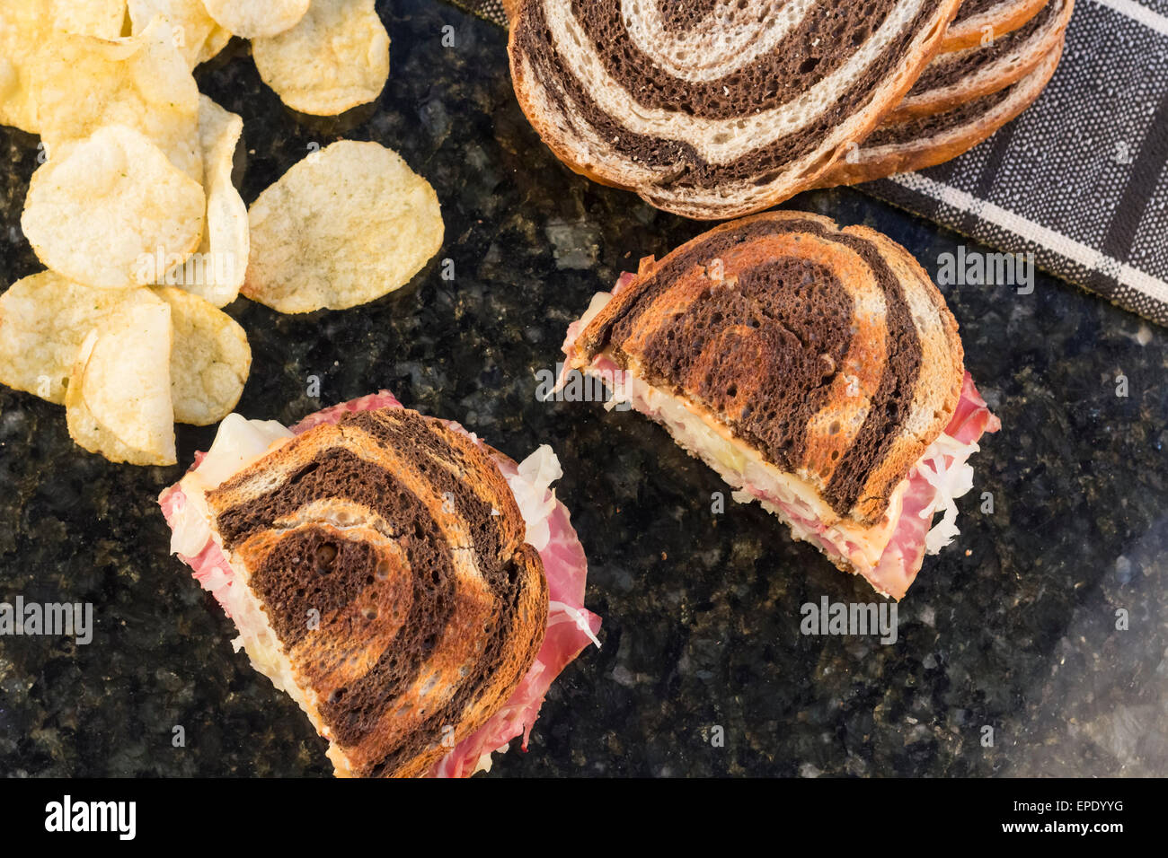 Classic reuben sandwich on pumpernickel swirl rye bread. A hearty meal ...