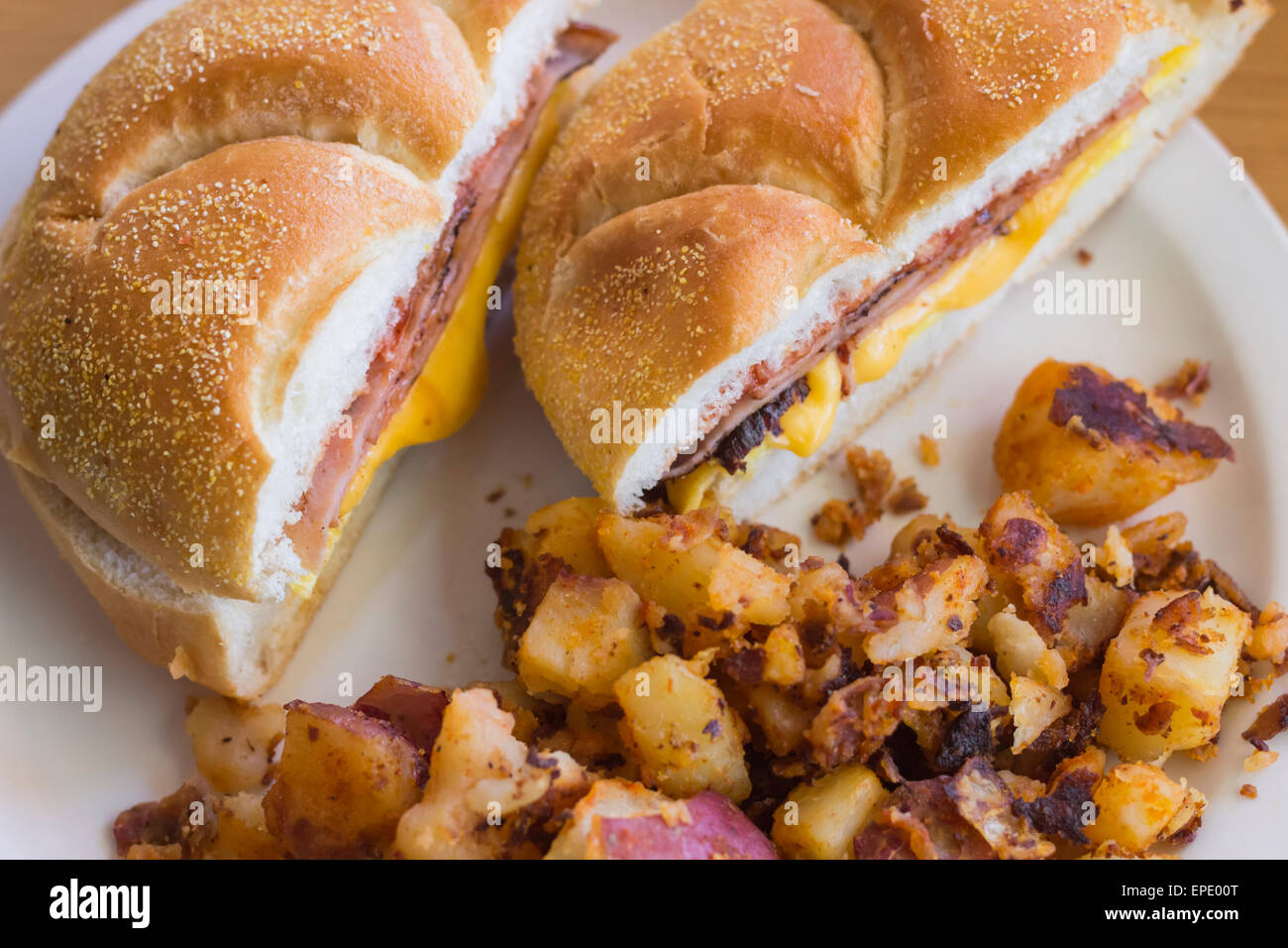 Taylor ham, pork roll, egg and cheese breakfast sandwich on a kaiser ...