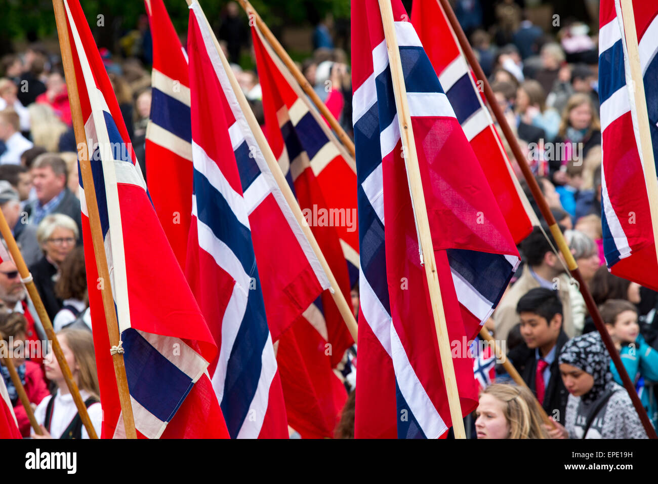 Oslo, Norway, 17th May 2015. The Norwegian Royal family greet groups of ...