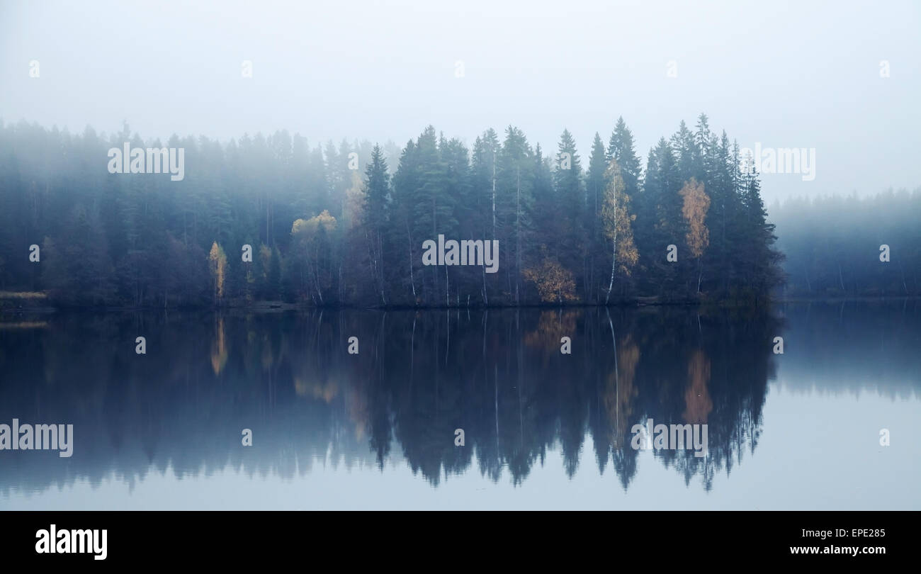Fall Autumnal Lake Reflection Mist High Resolution Stock Photography ...