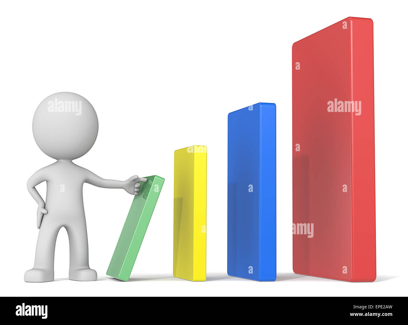 The dude 3D character pushing 4 colors domino bricks in row Stock Photo ...