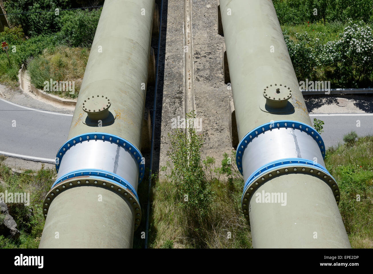 Water pipeline in small town in Spain Stock Photo - Alamy