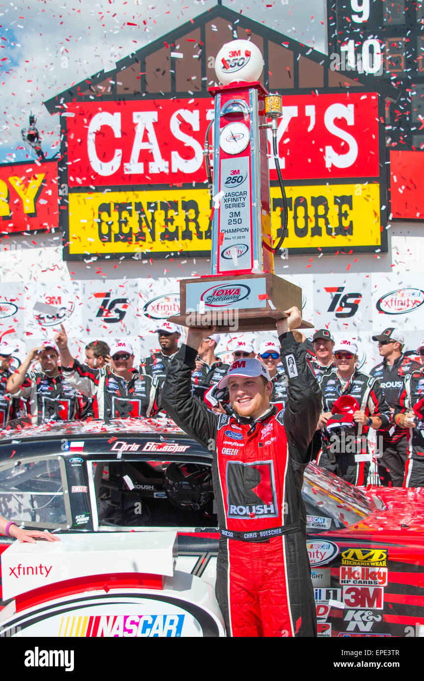 Newton, Iowa, USA. 14th Mar, 2015. Chris Buescher (60) celebrates his ...