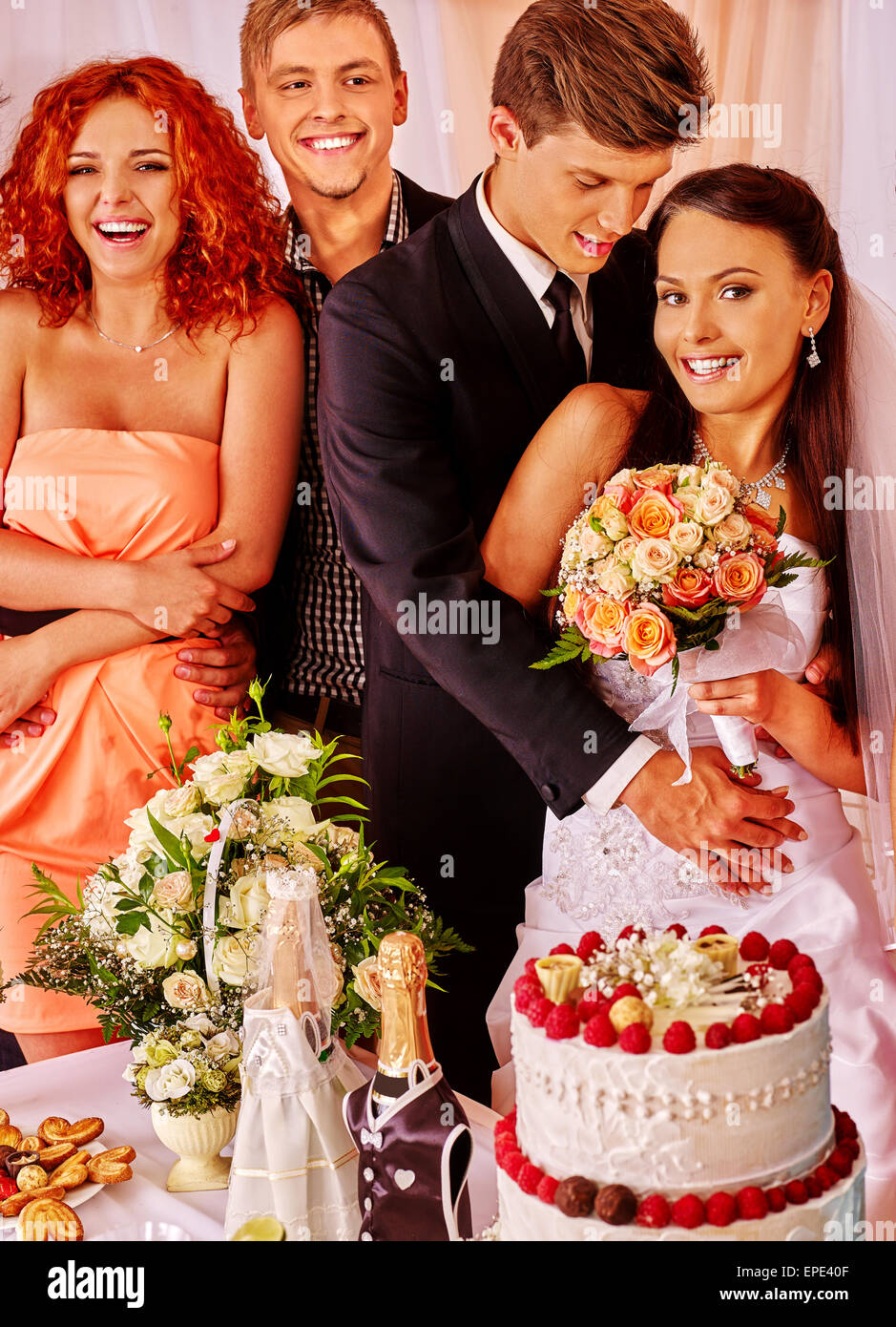 Group people at wedding table Stock Photo - Alamy