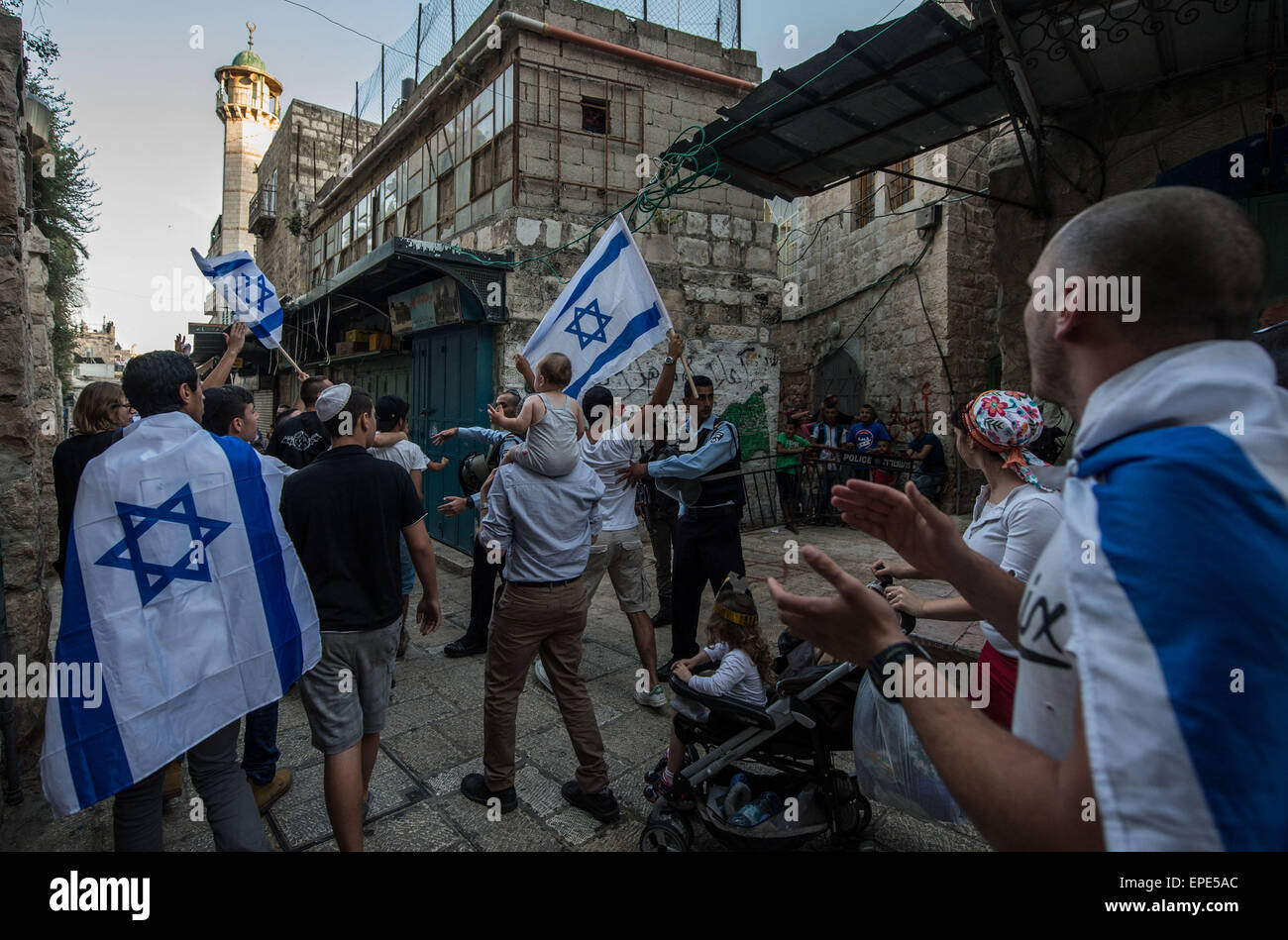 Jerusalem. 17th May, 2015. Jewish people carrying Israeli national ...