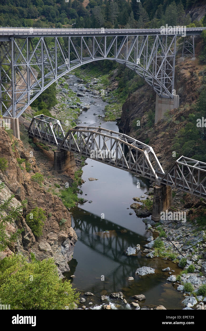 Feather River Canyon Road and Railway Bridges Stock Photo - Alamy