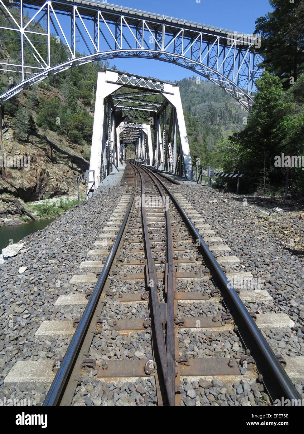 Feather River Canyon Road and Railway Bridges Stock Photo - Alamy