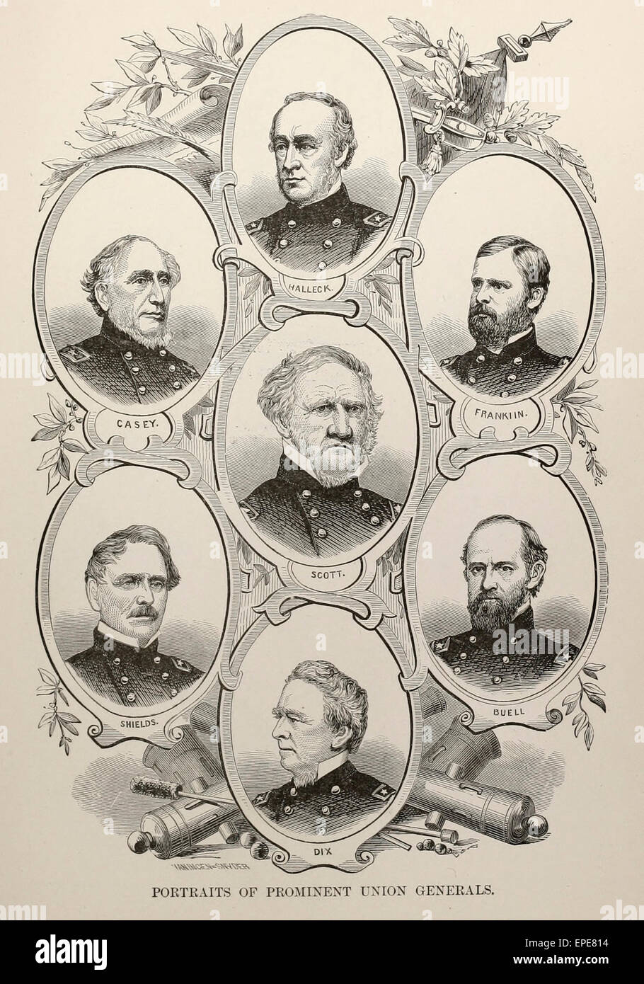 Portraits of Prominent Union Generals - USA Civil War - Casey, Scott, Halleck, Shield, Franklin ...