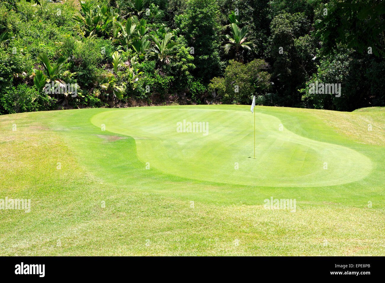 Beautiful golf course at the Constance Lemuria Resort. Praslin Island ...