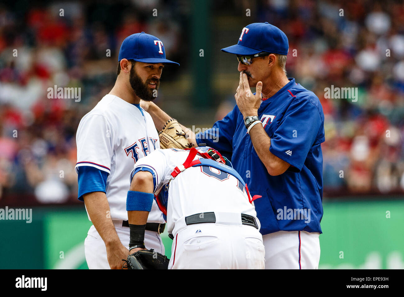 Arlington, Texas, USA. 17th May, 2015. Texas Rangers starting pitcher ...