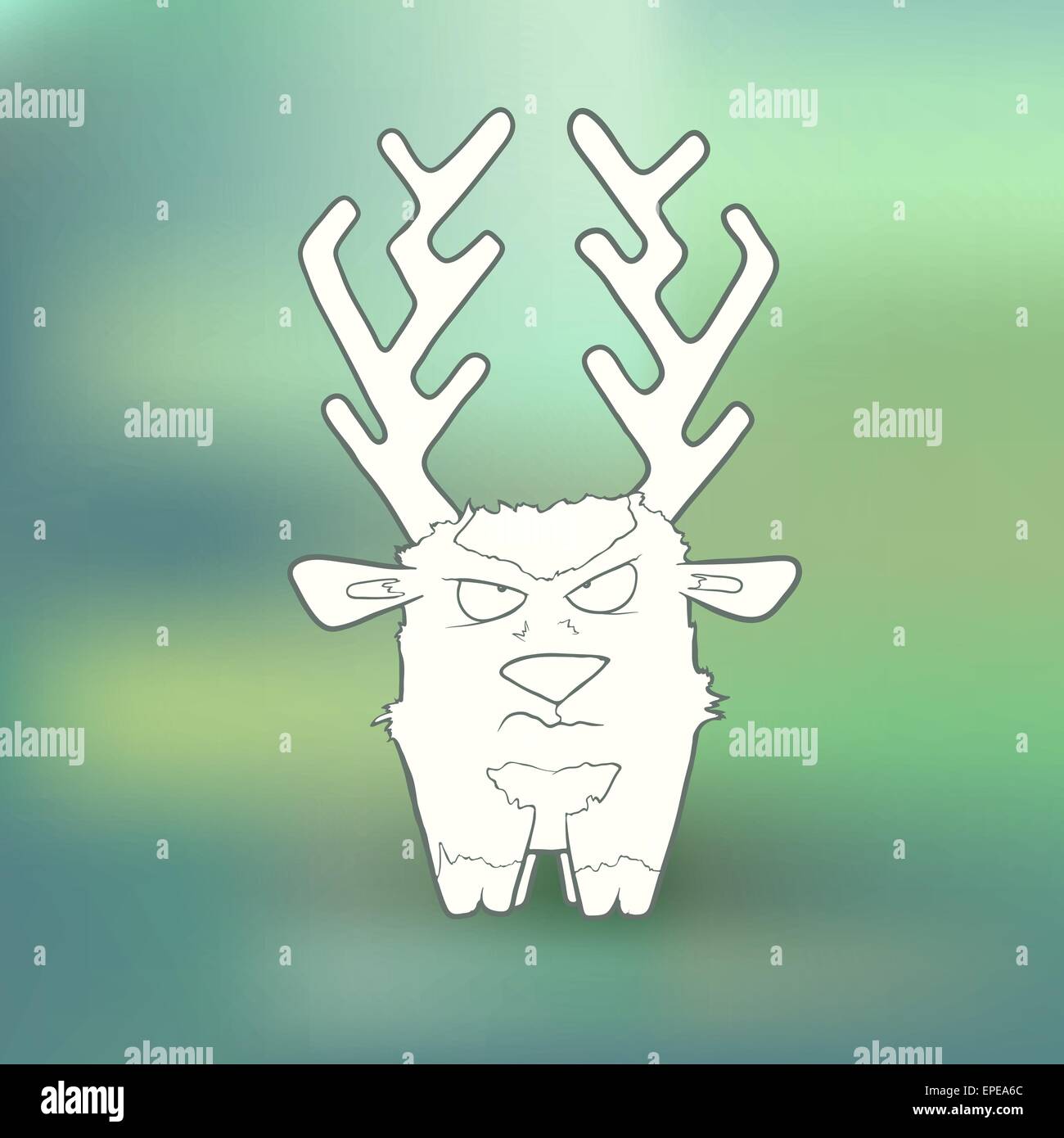 Vector Illustration Hand-drawn angry deer with long horns on blurred ...