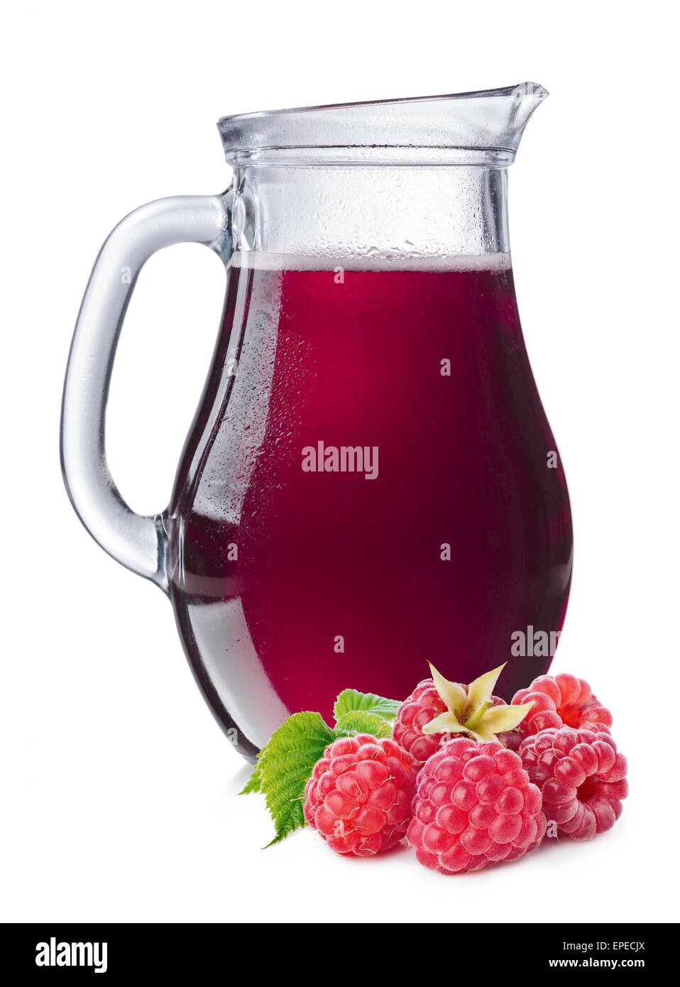 Raspberry juice in a misted pitcher. Full jug of raspberry drink Stock ...
