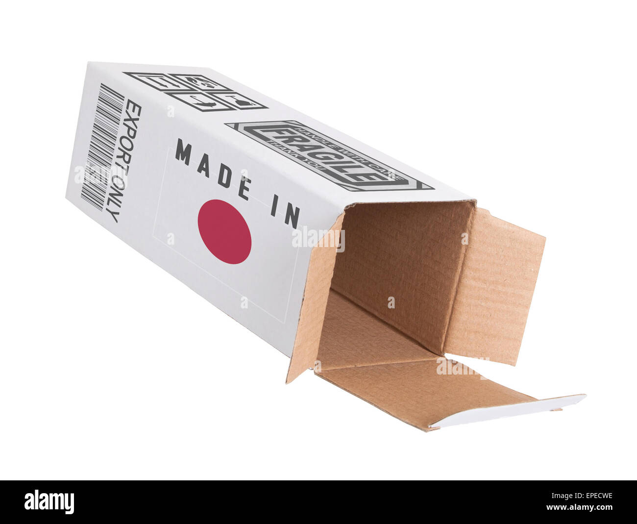 Concept of export, opened paper box - Product of Japan Stock Photo - Alamy