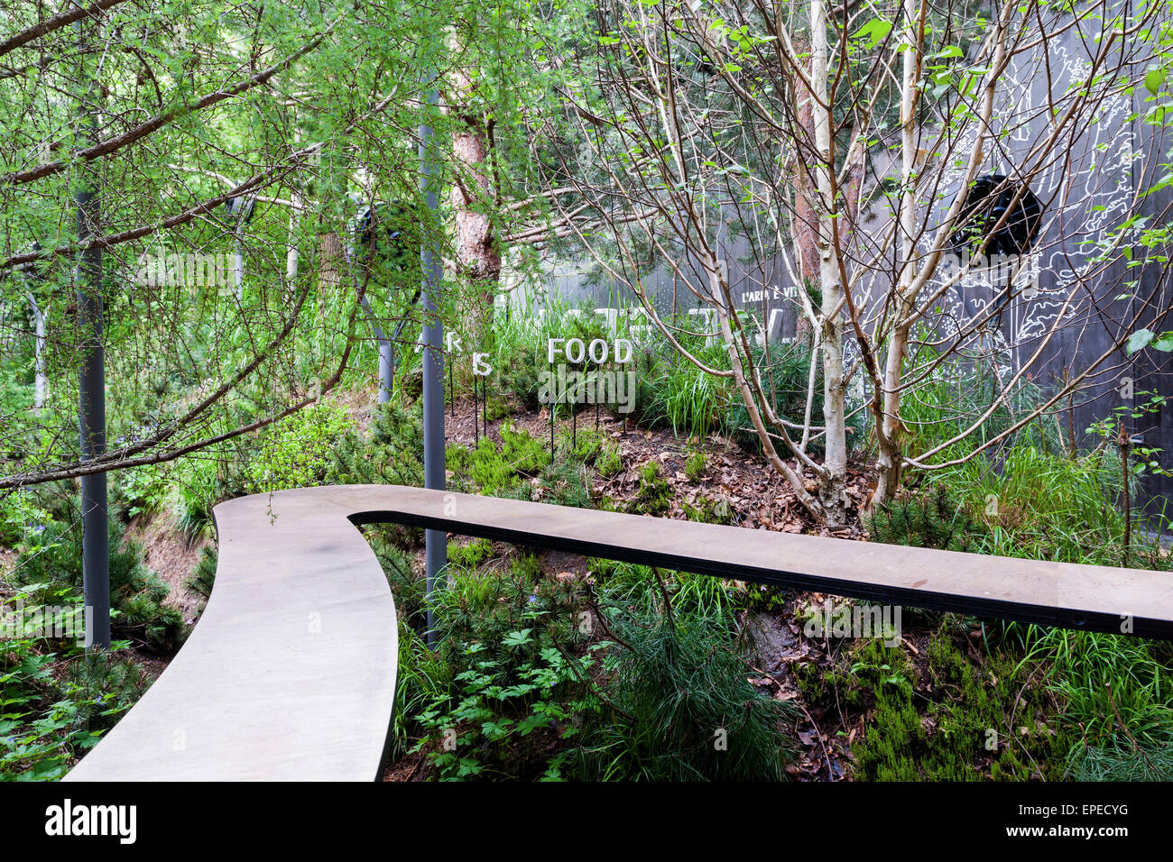 Elevated path guiding through forest. Milan Expo 2015, Austrian ...