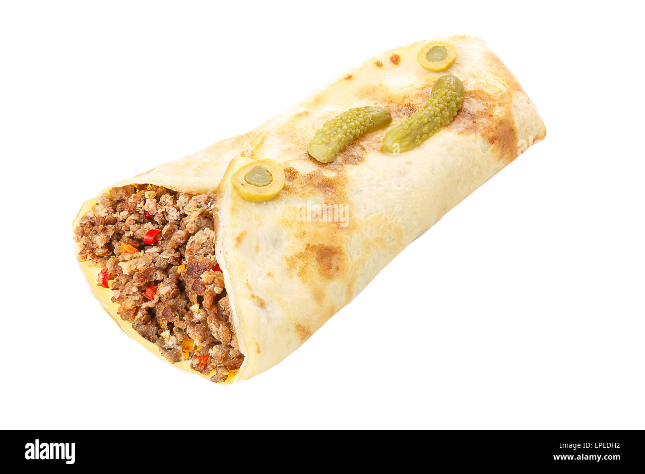 Elegant, neat,hearty crepe stuffed with fried and minced meat decorated ...