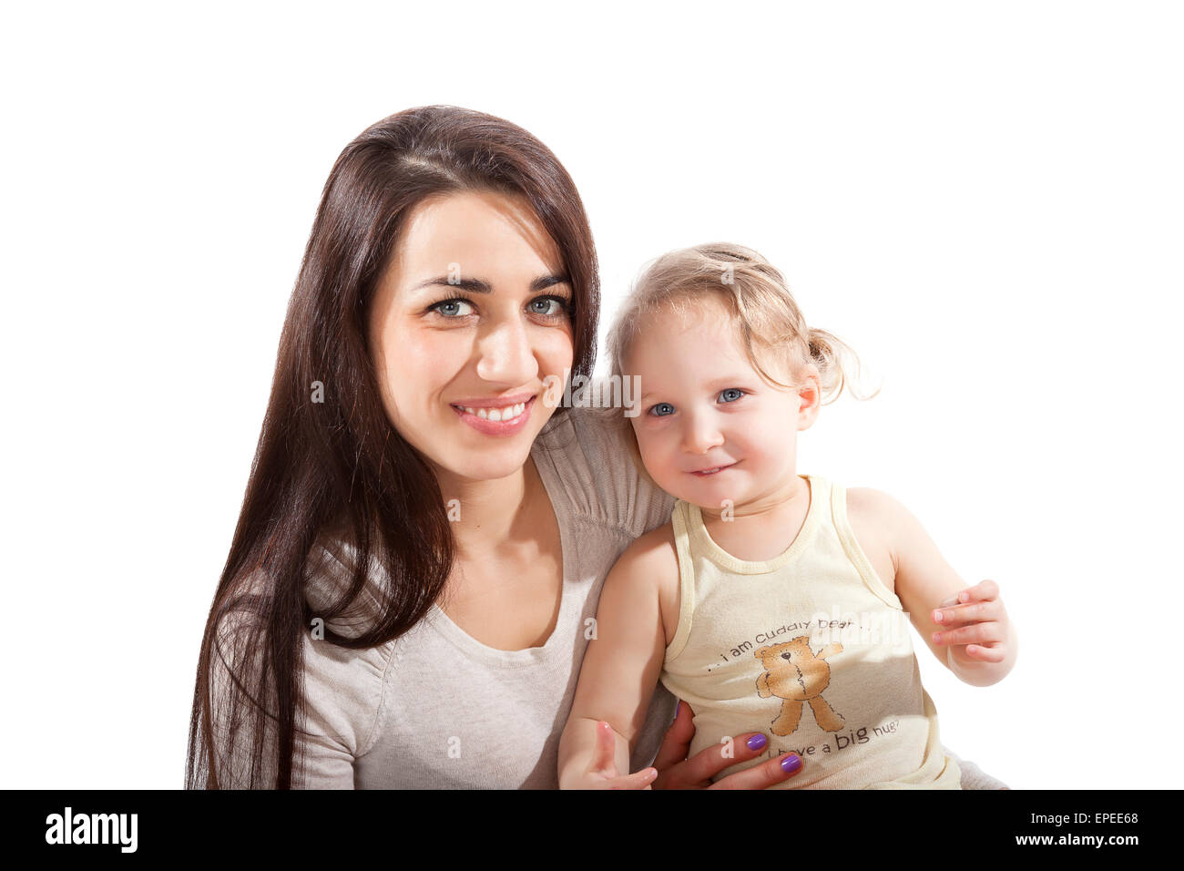 Happy family. Relatives. Two sister girls isolated over white ...