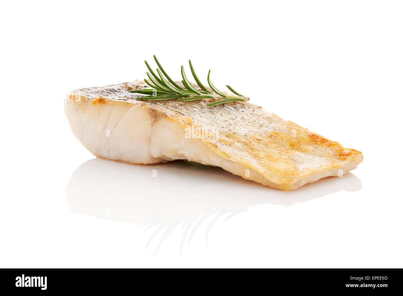 Luxurious seafood dinner. Perch fish fillet isolated on white ...