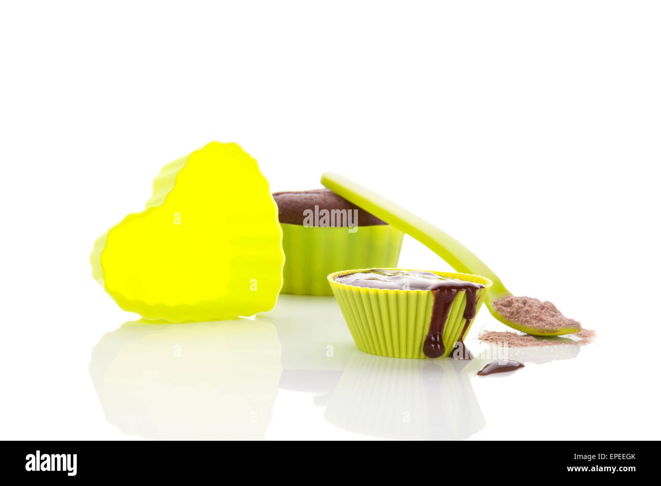 Baking. Neon green colored baking form with cookie mixture isolated on ...