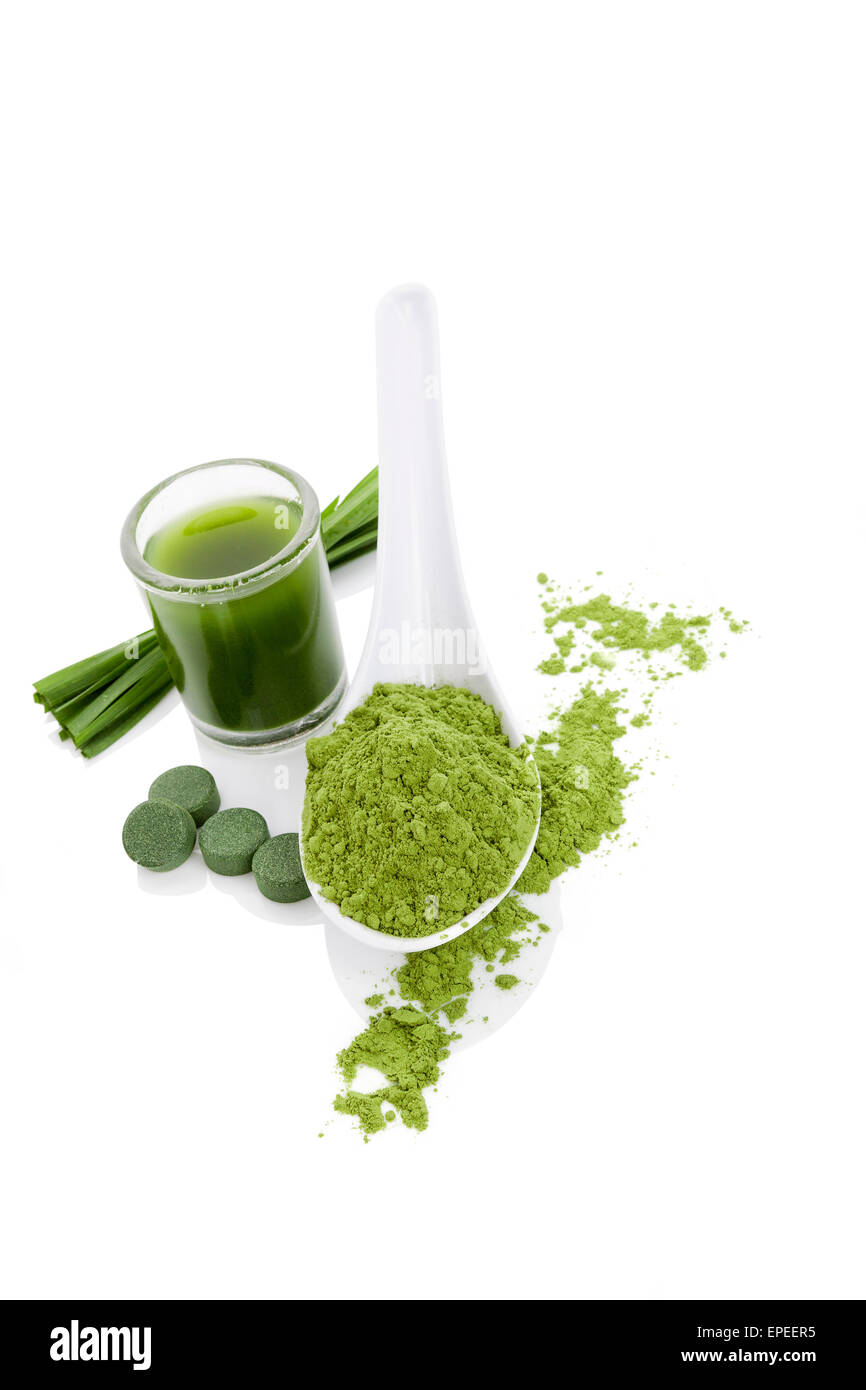 Green algae dietary supplements. Wheatgrass ground, chlorella and ...