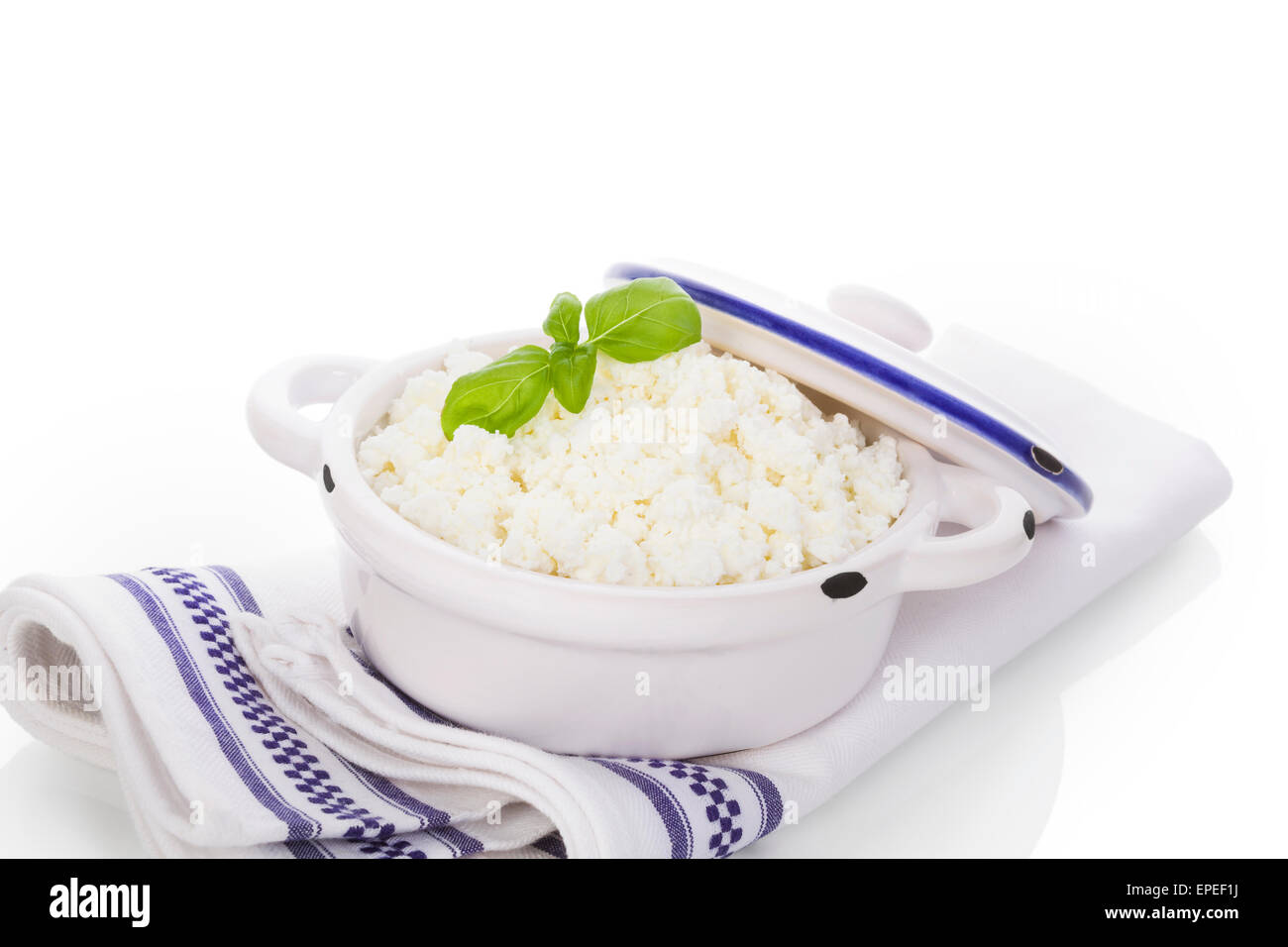Fresh traditional curd on kitchen towel isolated on white background ...