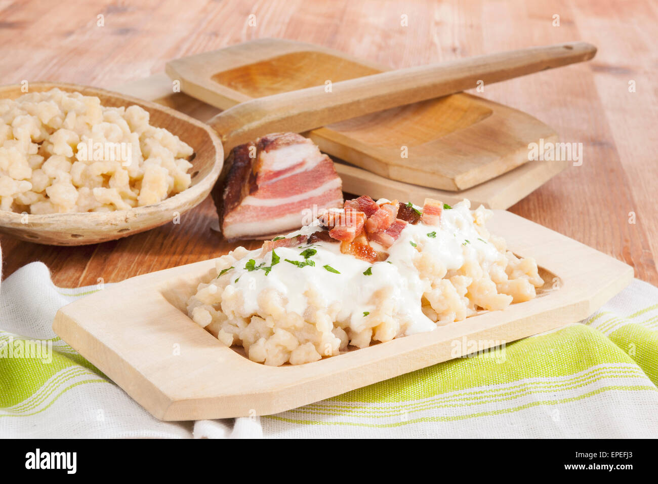 Bryndzove halusky. Potato dumplings with bryndza sheep cheese and bacon ...
