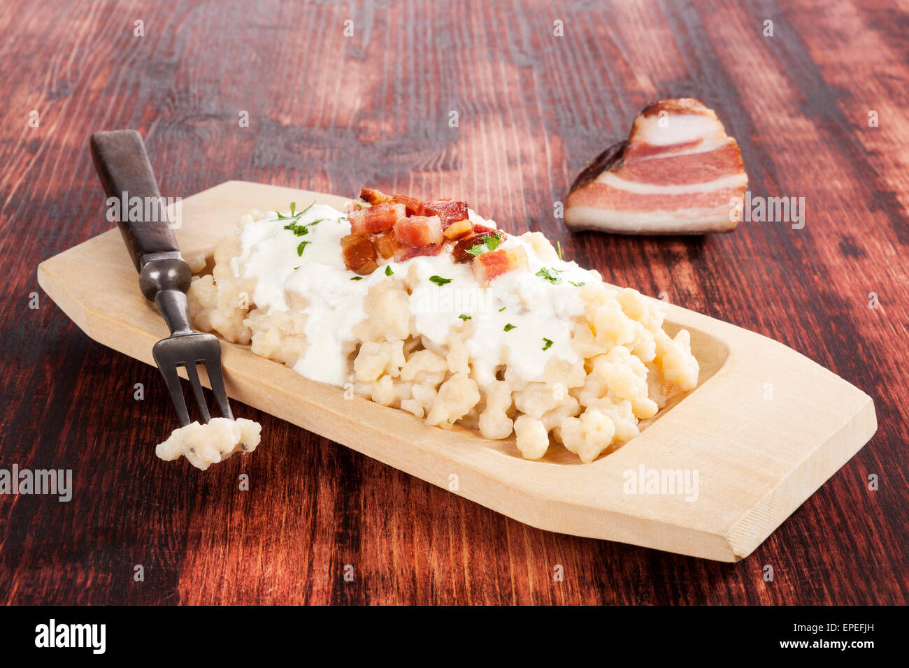 Potato dumplings with bryndza sheep cheese and bacon. Bryndzove halusky ...