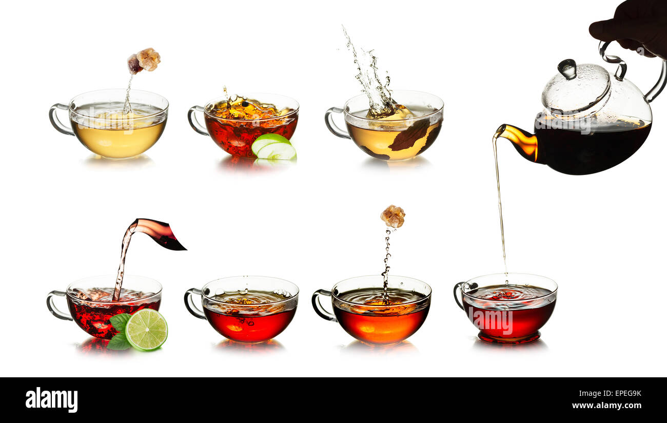 Tea time concept. Different kinds of black, green, herbal and oolong ...