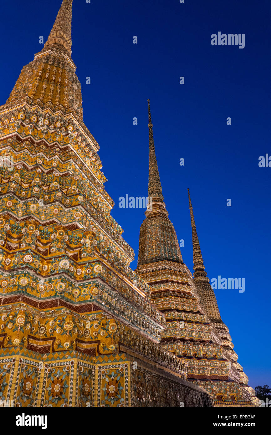 Chedis in Wat Pho, Temple of the Reclining Buddha in Bangkok, Thailand ...