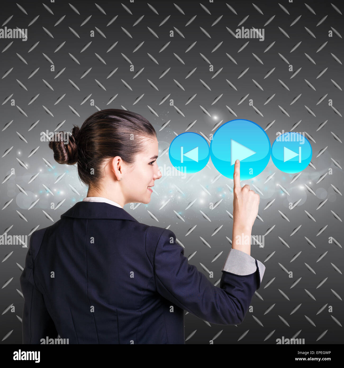 woman pressing digital button Stock Photo - Alamy
