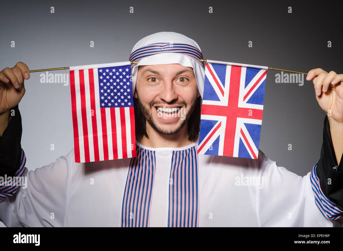 Arab man with united kingdom flag Stock Photo - Alamy