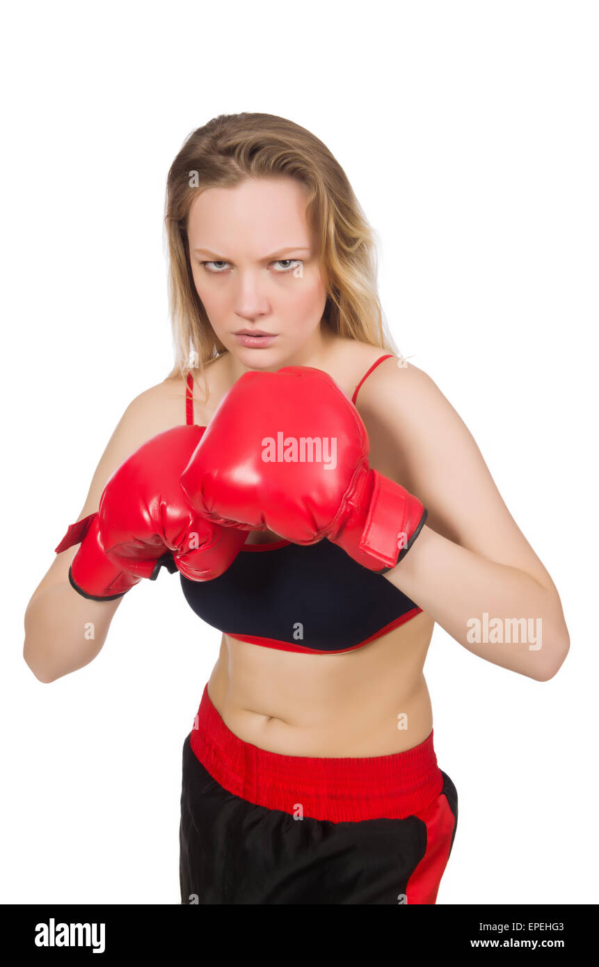 Woman boxer on white background Stock Photo - Alamy
