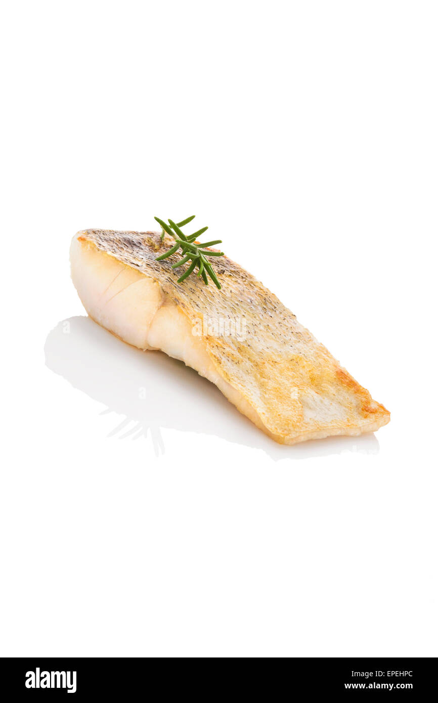 Luxurious seafood dinner. Perch fish fillet isolated on white ...